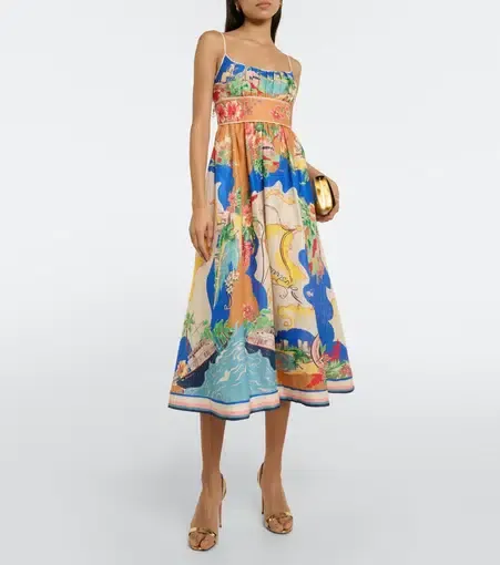 Zimmermann Alight Picnic Midi Dress Nautical Map Print Size 0 / AU 8