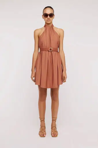 Scanlan Theodore Parachute Strapping Mini Dress in Sienna Brown Size 8