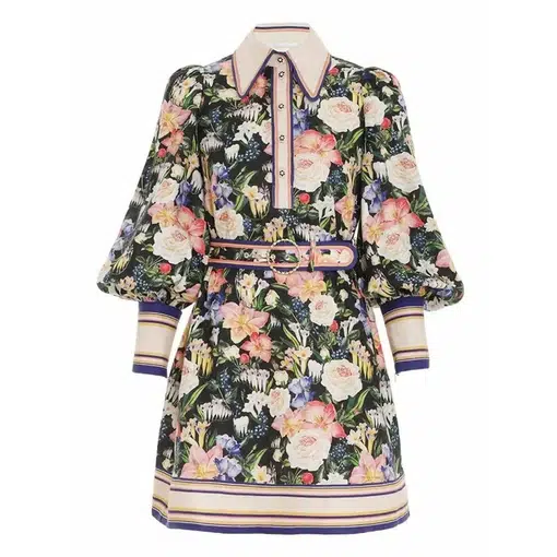 Zimmermann Coaster Long Sleeve Tunic Dress Mayflower Black Floral Prin