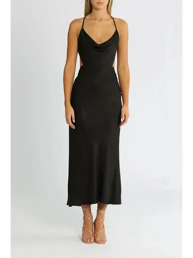 Shona Joy Thalia Bias Cut Out Midi Dress in Black Size AU 12