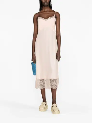 Simone Rocha Lace Trim Slip Midi Dress Pink Size 12 | The Volte