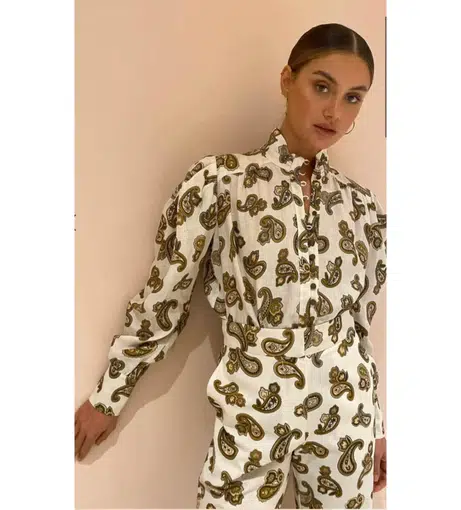Alemais Mia Puff Blouse in Cream Paisley Size AU 8 | The Volte