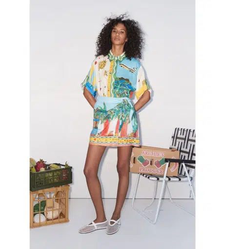 Alemais All Aboard Linen Shirt And Skirt Set Multi Print Size 8