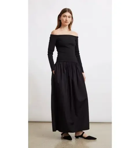 Esse Studios Off Shoulder Knit Cotton Dress Black Size AU 8