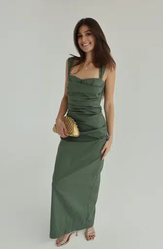 Sir The Label Florent Balconette Gown in Forest Green Size 2 / AU 10