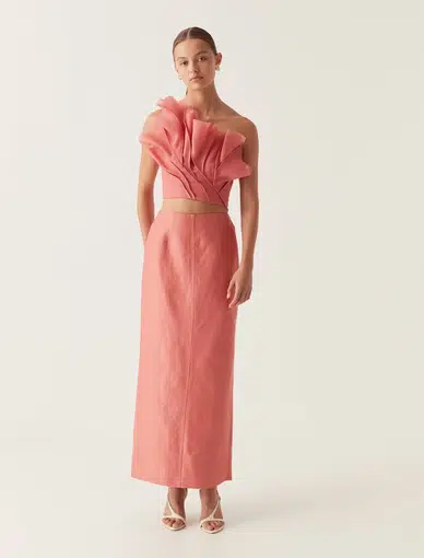 Aje Flame Crop Top and Mary Column Maxi Skirt Set Guava Pink Size 6