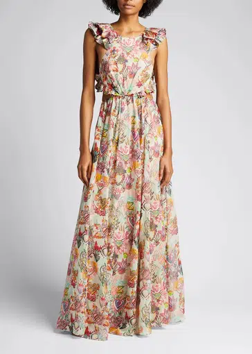 Zimmermann The Lovestruck Ruffle Maxi Dress in Flaming Hearts Print Si