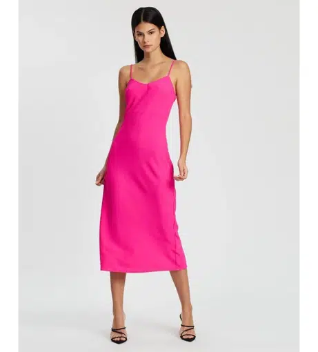 By Johnny Neon Bias Slip Midi Dress Pink Size AU 10 | The Volte