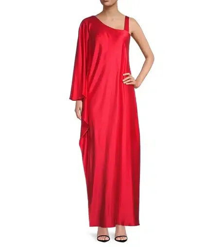 Ginger and Smart Grace One Shoulder Silk Maxi Dress in Red Size AU 16