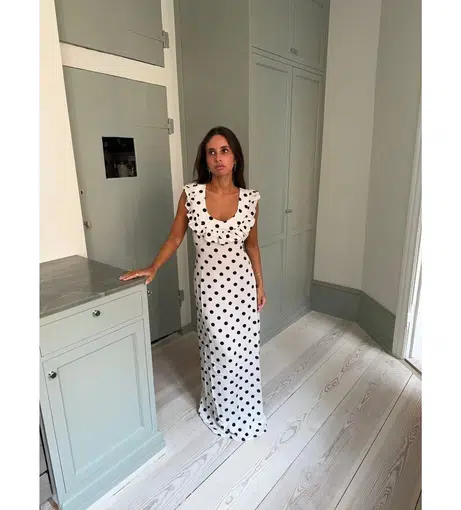 Design by Si Luna Maxi Dress Polka Dots White/Black Size AU 8