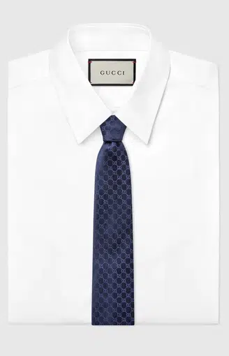 Gucci GG Pattern Silk Tie Navy | The Volte