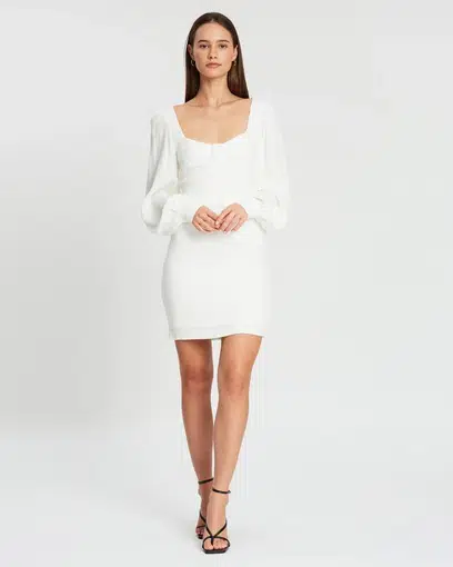 By Johnny Mia Cuff Sleeve Mini Dress White Size 14 | The Volte