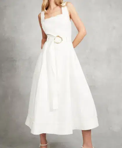 Aje Byblos Linen Belted Midi Dress White Size 6 | The Volte