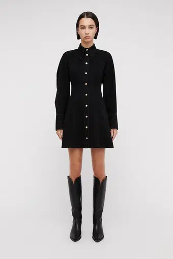 Scanlan Theodore Denim Cocoon Sleeve Mini Dress Black Size 10