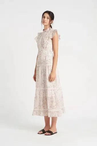 Sir the Label Caprice Ruffled Floral-Print Cotton Dress Pink/Ivory Siz