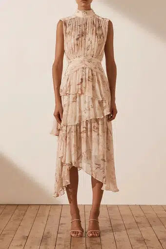 Shona Joy Nina Midi Dress Blush/Multi Size 8 | The Volte