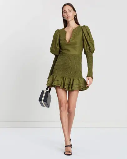 Joslin Studio Morgan Linen Mini Dress Camo Size 10 | The Volte