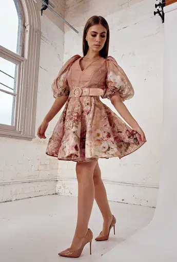 Zimmermann Dancer Puff Sleeve Mini Dress Pink Size 8 | The Volte