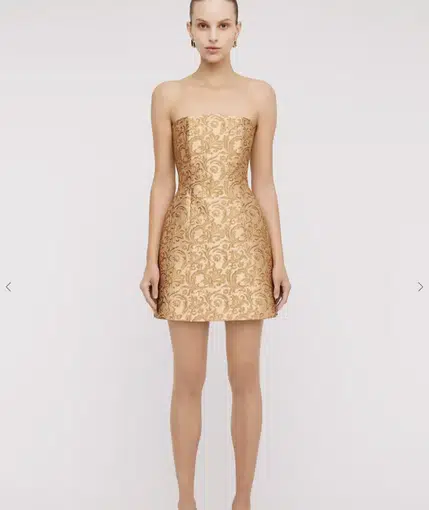 Scanlan Theodore Brocade Mini Dress Gold Size 6 | The Volte