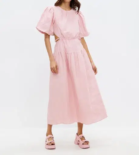 Aere Cut Out Linen Maxi Dress Pink Size 6 | The Volte