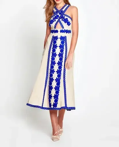 Alice McCall Wild Horses Midi Dress Cream/Blue Size 8 / S | The Volte