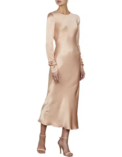 Shona Joy Wright Long Sleeve Bias Midi Dress in Desert Rose Size 10