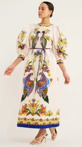 Alemais Effie Puff Sleeve Midi Dress Print Size 8 | The Volte