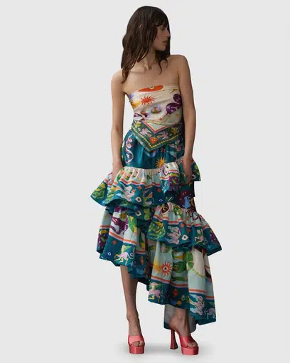 Alemais Guardian Tiered Ruffle Skirt With Lou Snake Scarf Set Size 8