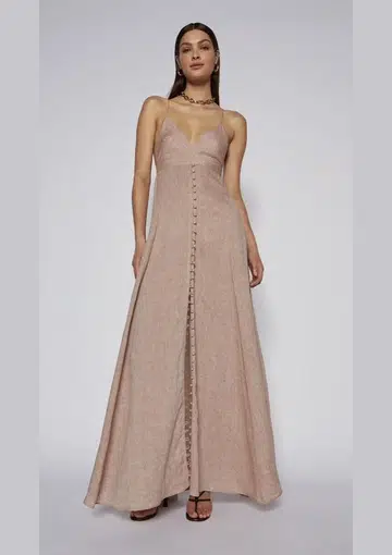 Scanlan Theodore Italian Linen Shoestring Dress Cappuccino Size 6