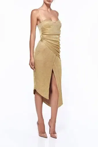 Misha Collection Mesh Dress Gold Sparkle Size 6 | The Volte