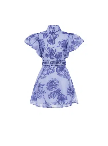 Leo Lin Anais Bishop Sleeve Mini Dress Harmony Print in Hyacinth Size