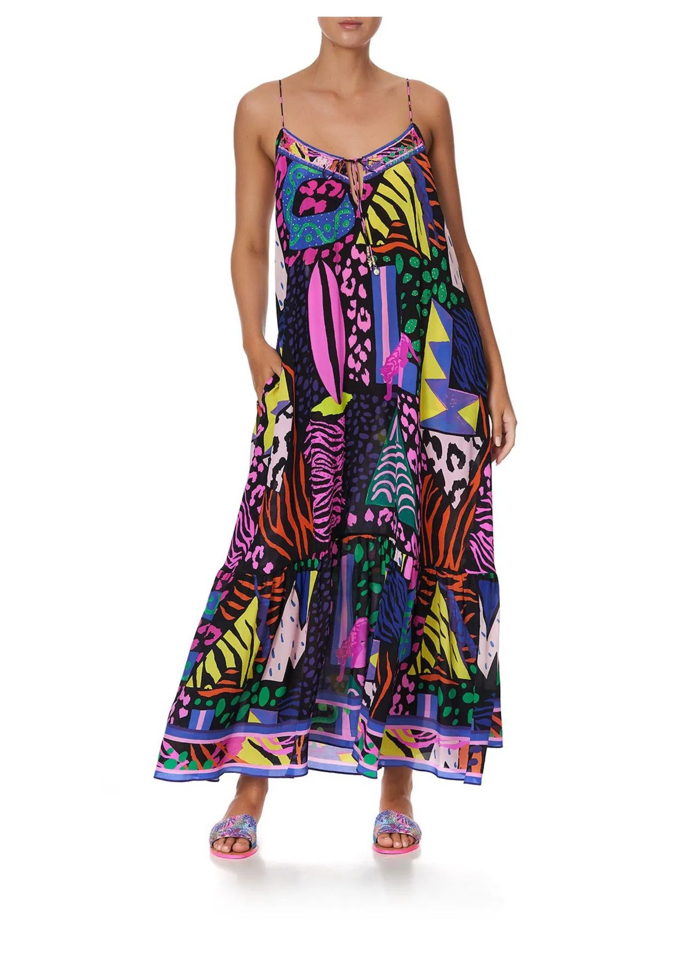 Camilla Drop Shoulder Shoestring Strap Long Sleeve Dress in Fair Ladys