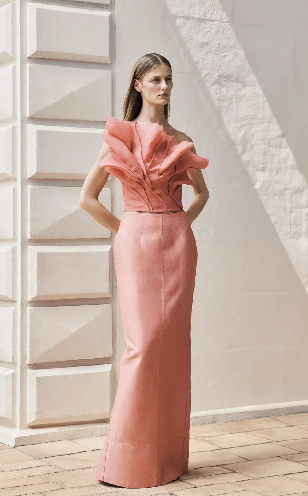 Aje Flame Crop Top and Mary Column Maxi Skirt Set in Guava Pink Size 1