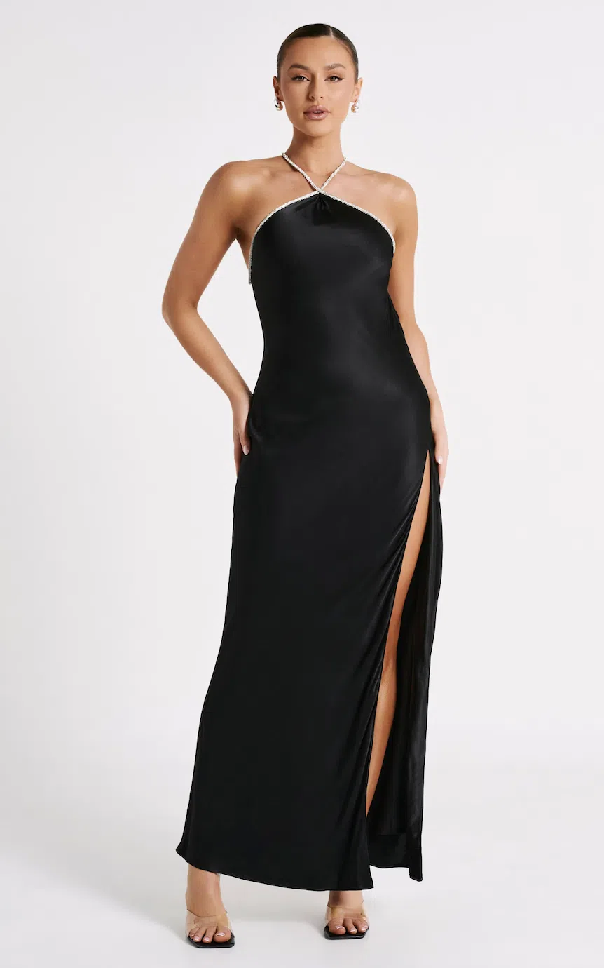Meshki Louise Diamante Rope Maxi Dress Black Size 6 | The Volte