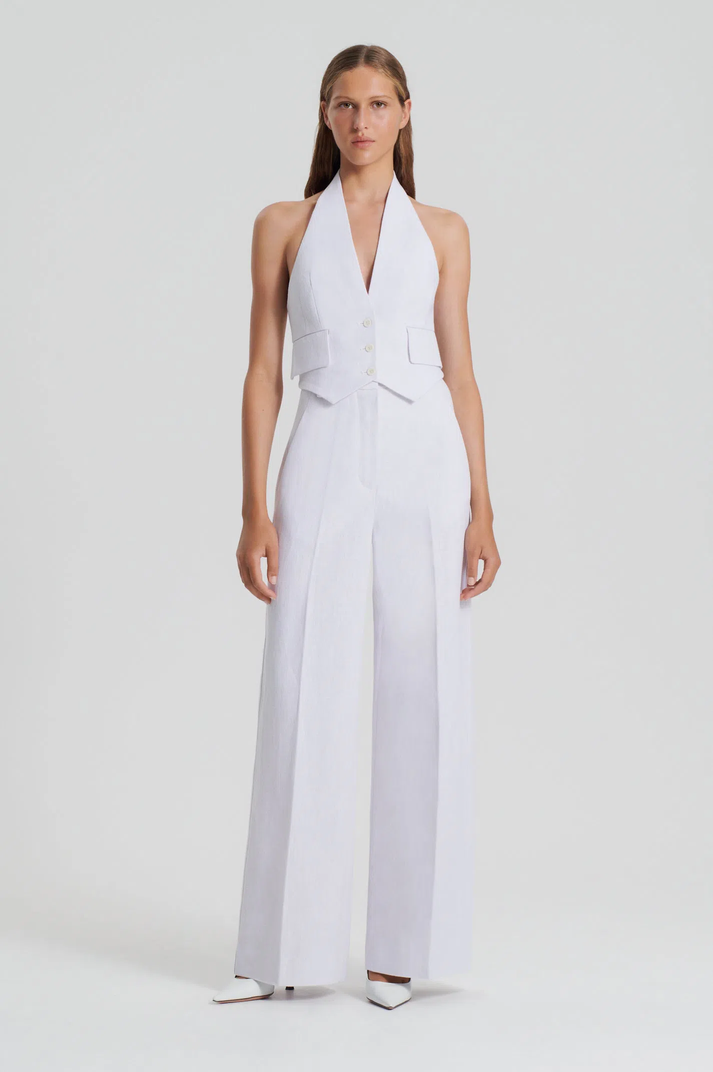 Scanlan Theodore Linen Drape Leg Trouser in Tinted Grey Size AU 10