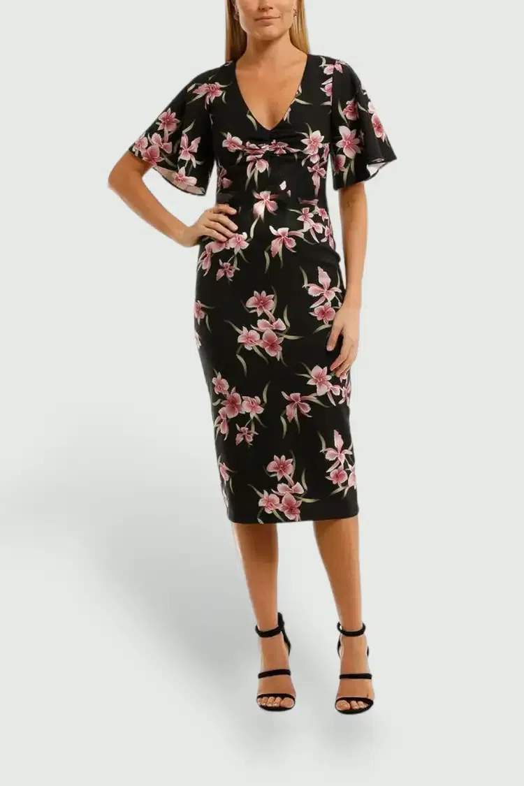 Pasduchas Haven Sleeve Midi Dress in Orchid Size 8 | The Volte