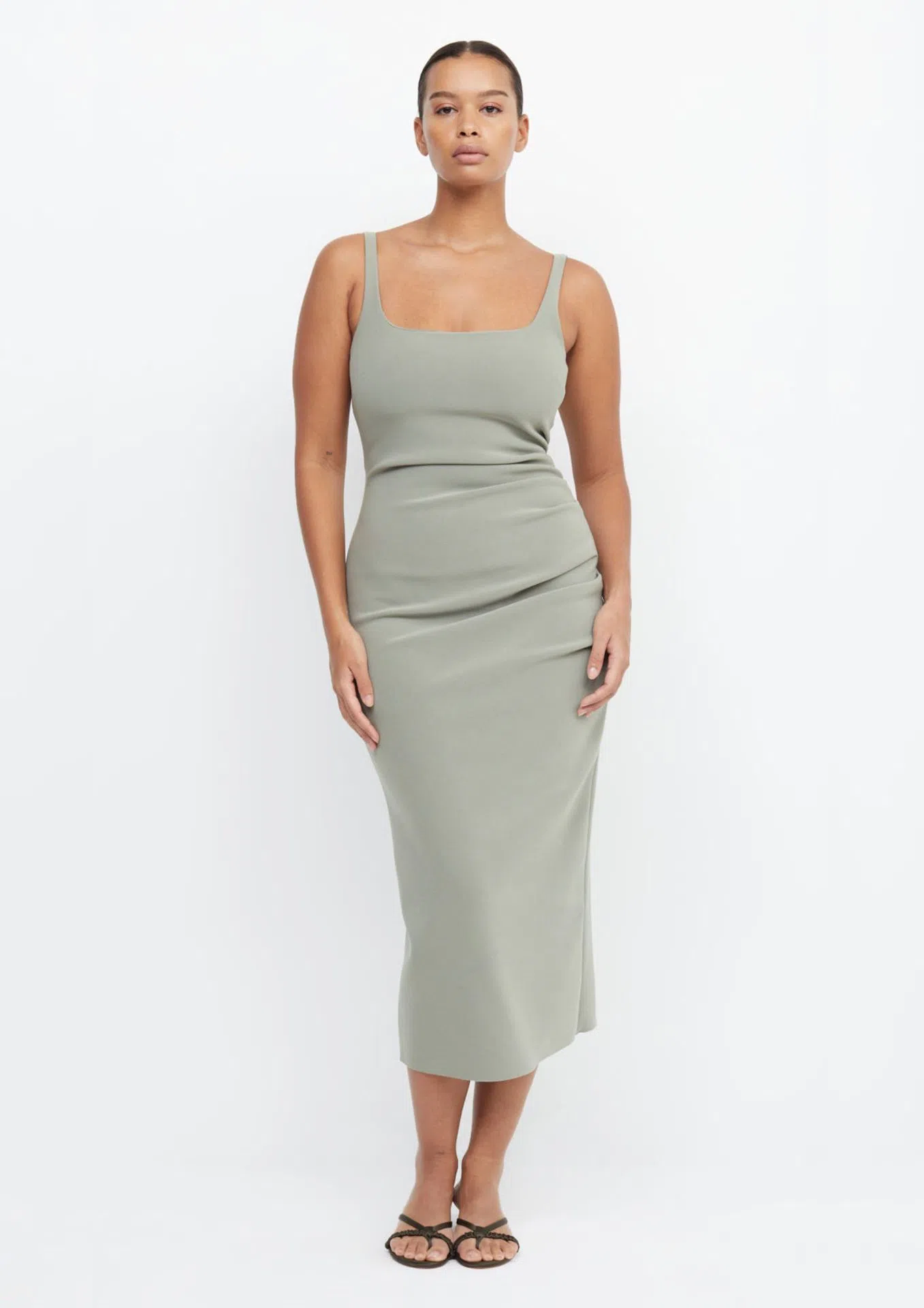 Bec & Bridge Be Mine Square Neck Midi Dress in Sage Size AU 10