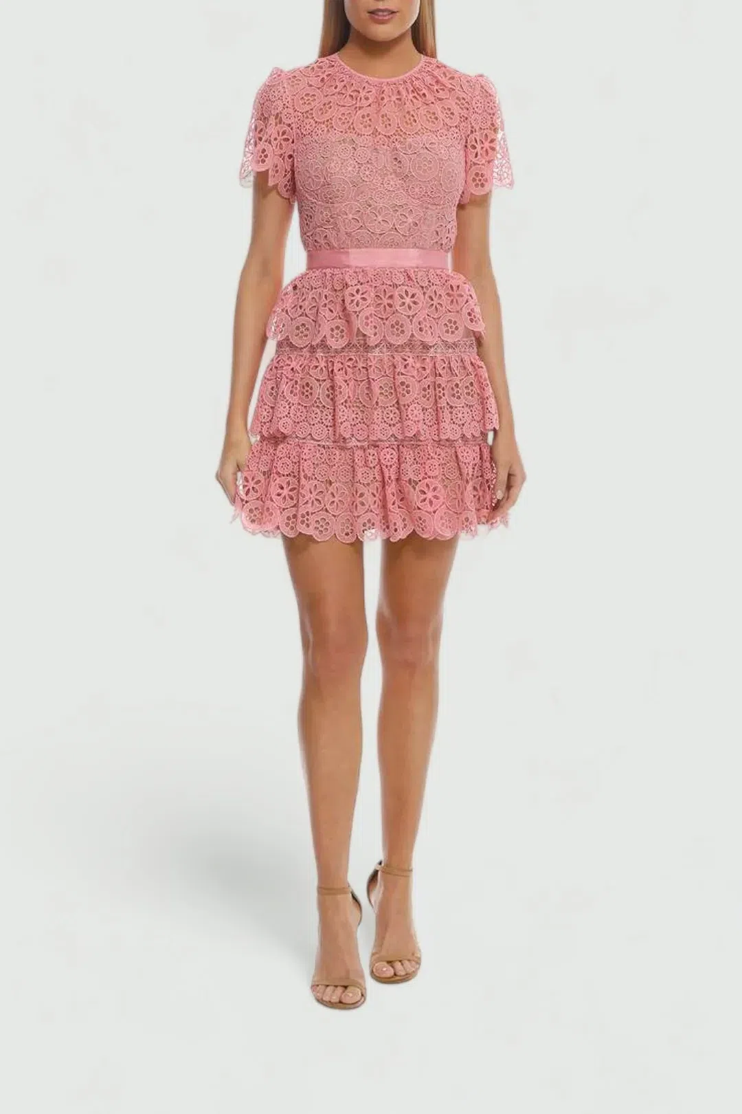 Self Portrait Pink Tiered Mini Dress in Pink Size 8 | The Volte