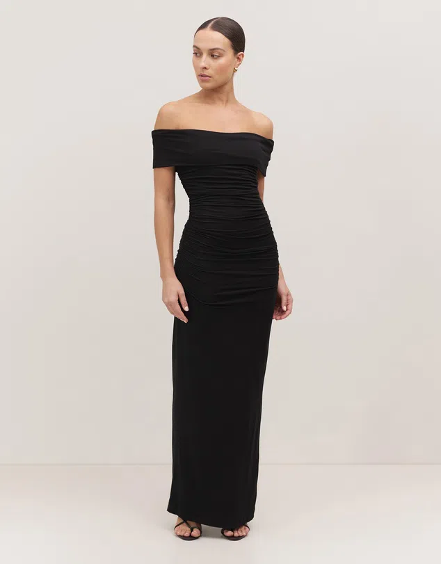Minima Esenciales Milana Off Shoulder Ruched Dress Black Size AU 12 ...