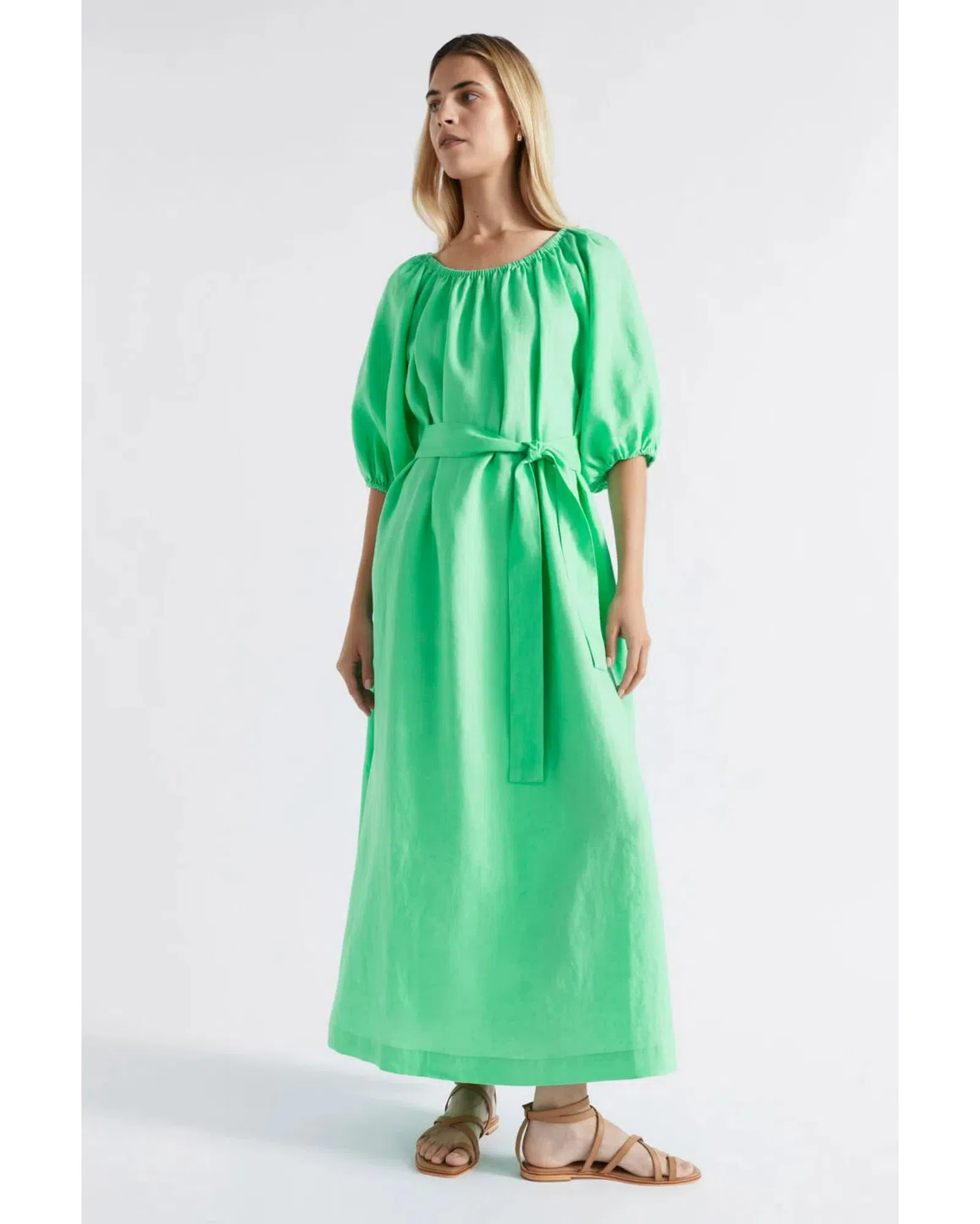 Seed Heritage Linen Gathered Maxi Dress In Key Lime Size AU 10