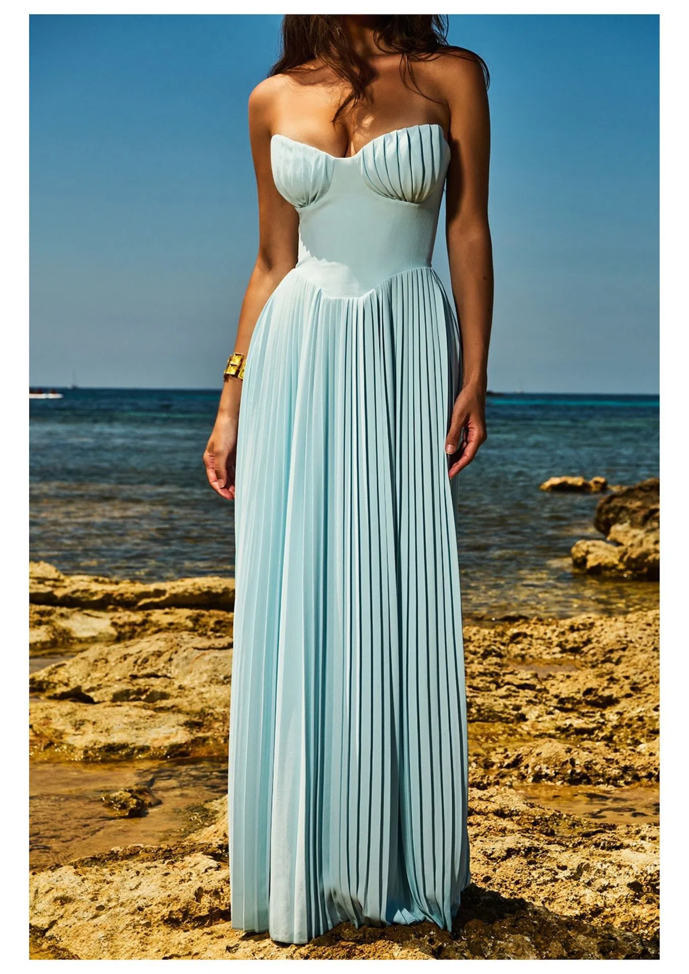 House of CB Marcella Pleated Maxi Dress Ocean Blue Size 8 | The Volte
