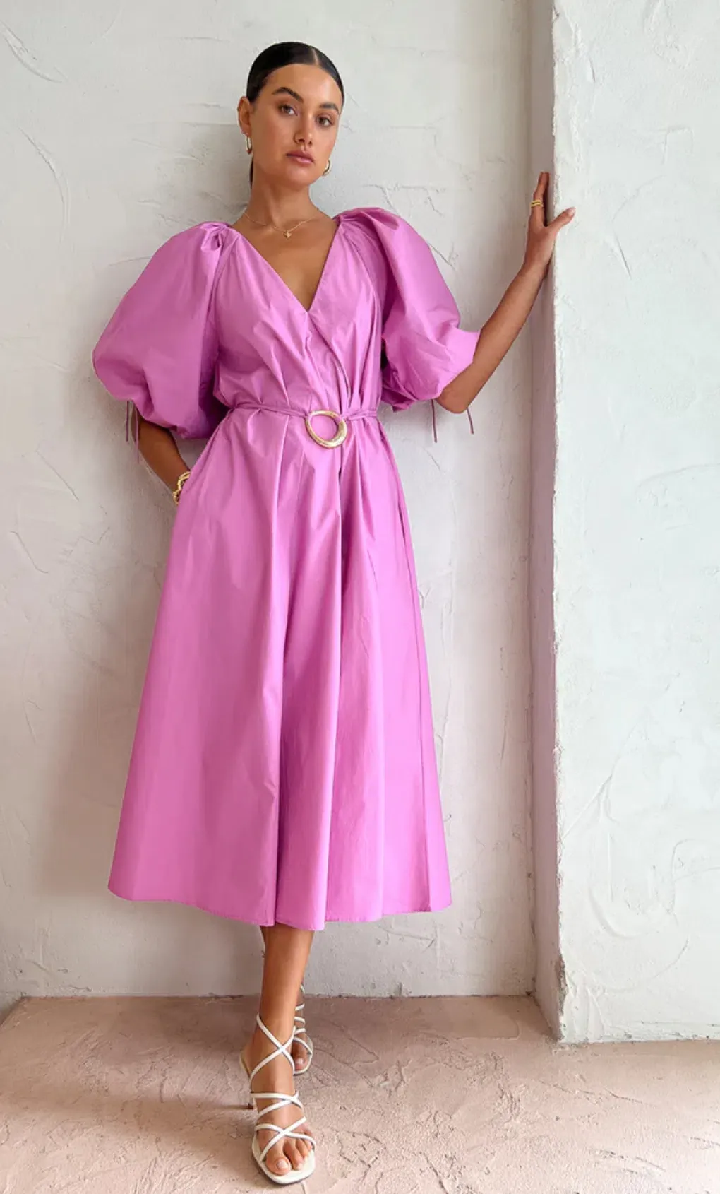 Kinney Elle Puff Sleeve Maxi Dress in Neon Violet - Size Small | The Volte