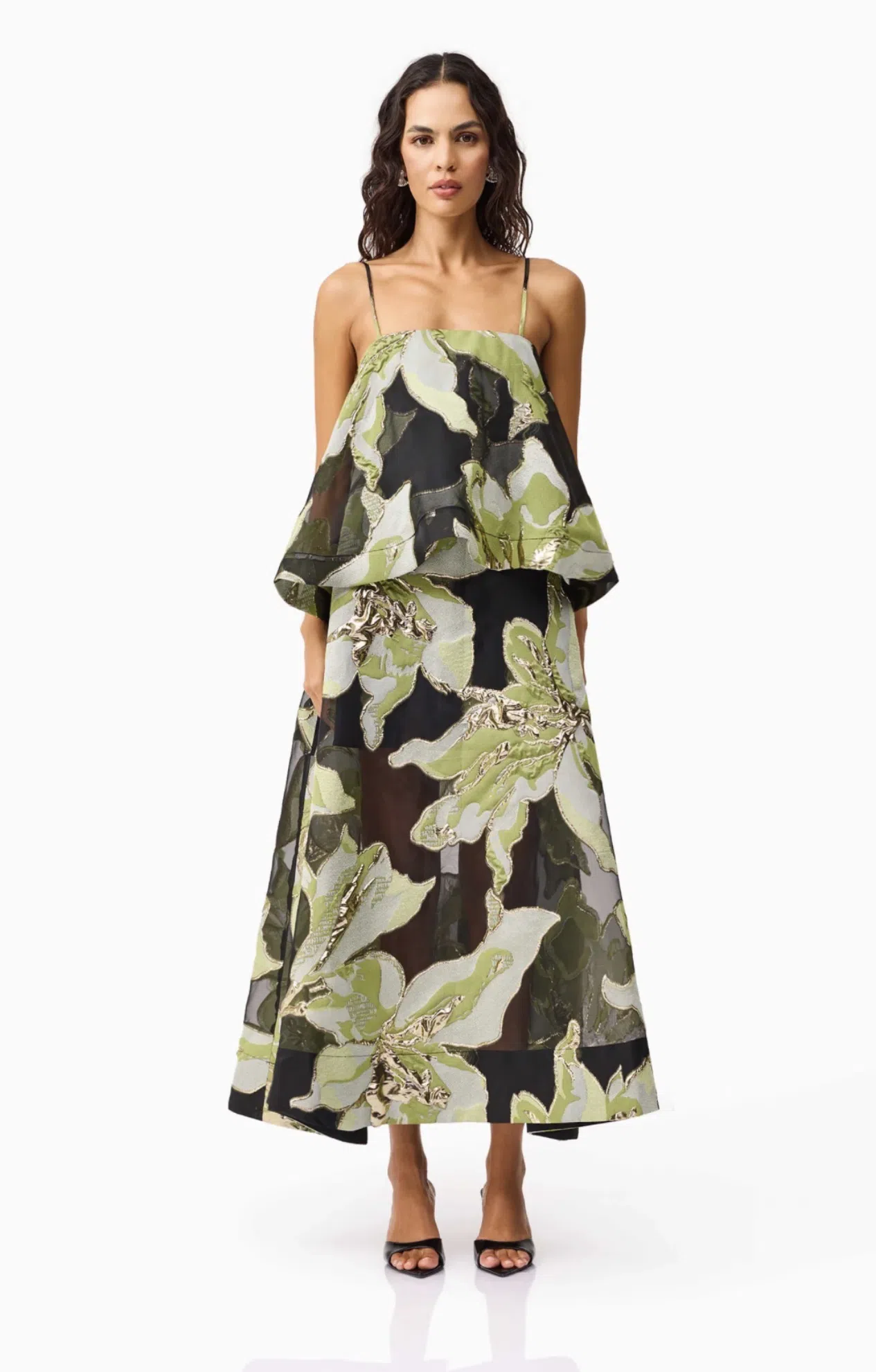 Elliatt Elysia Tiered Gown in Black & Green Floral Size 8 | The Volte