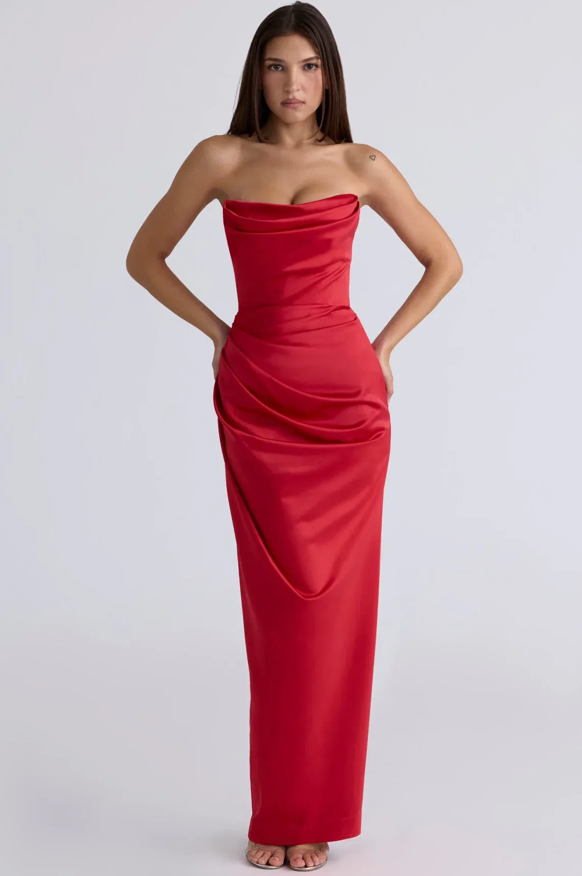 House of CB Adrienne Scarlet Satin Strapless Gown Size L+/AU 14 | The Volte