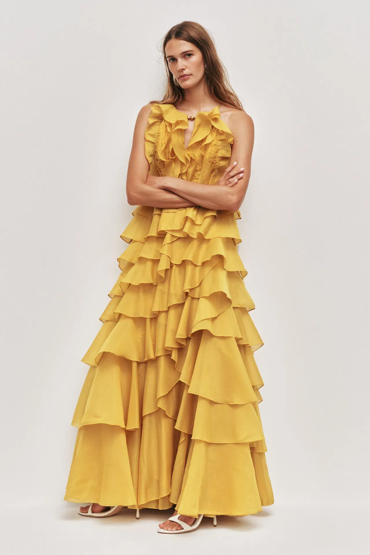 Aje Cleo Gown in Chartreuse Marigold Yellow Size 8 | The Volte