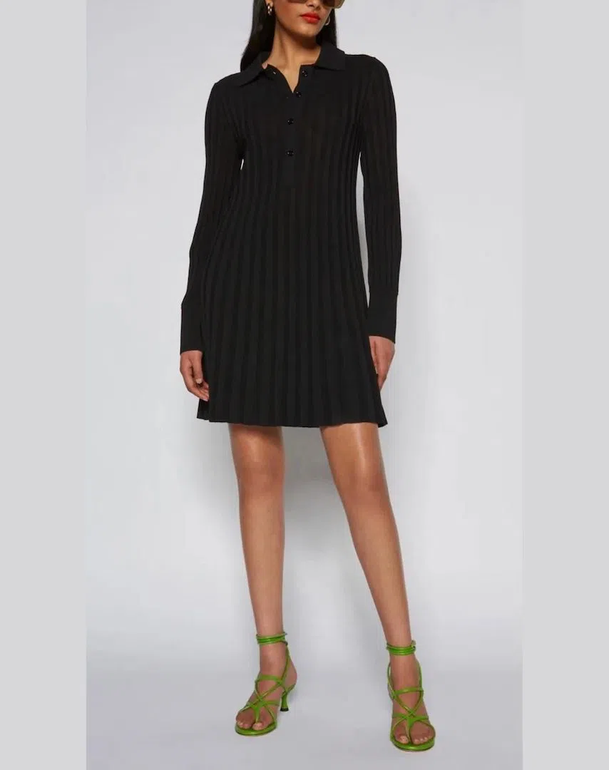 Scanlan Theodore Pleated Rib Mini Dress Black Size XS / Au 6 | The Volte