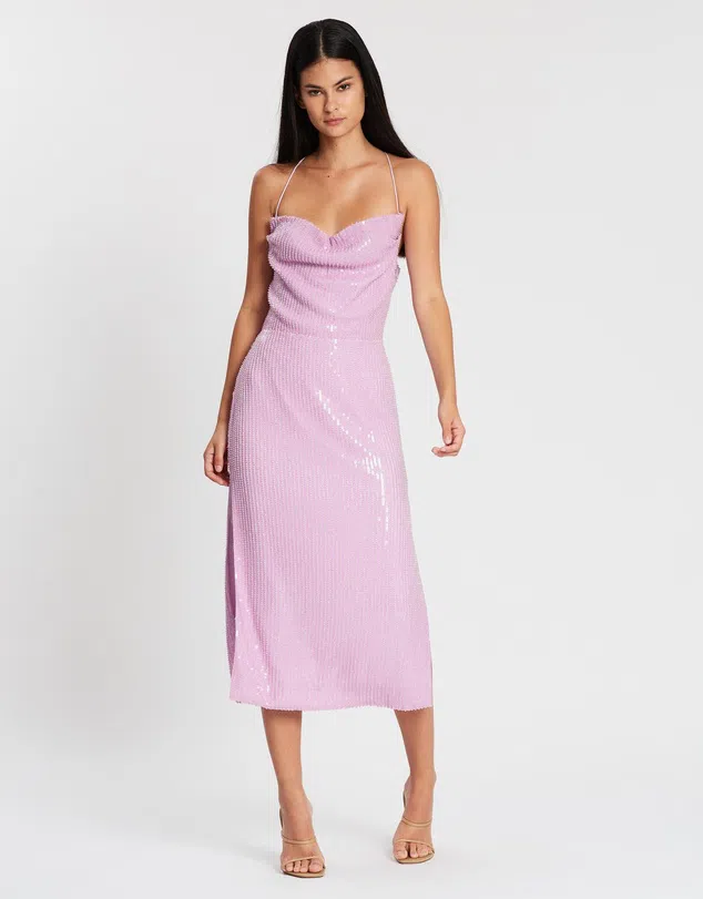 Misha Collection Devon Dress in Lilac Sequin Size 8 | The Volte