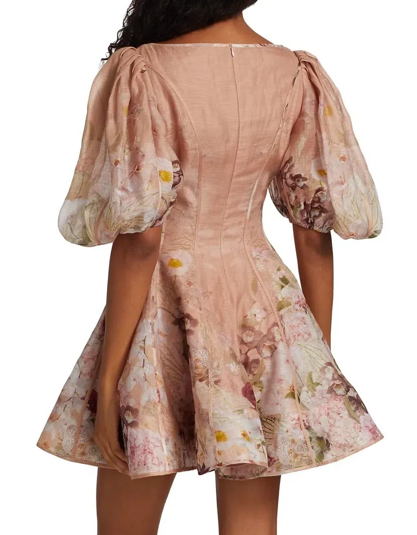 Zimmermann Dancer Puff Sleeve Mini in Blush Garden Floral Print Size 1 ...