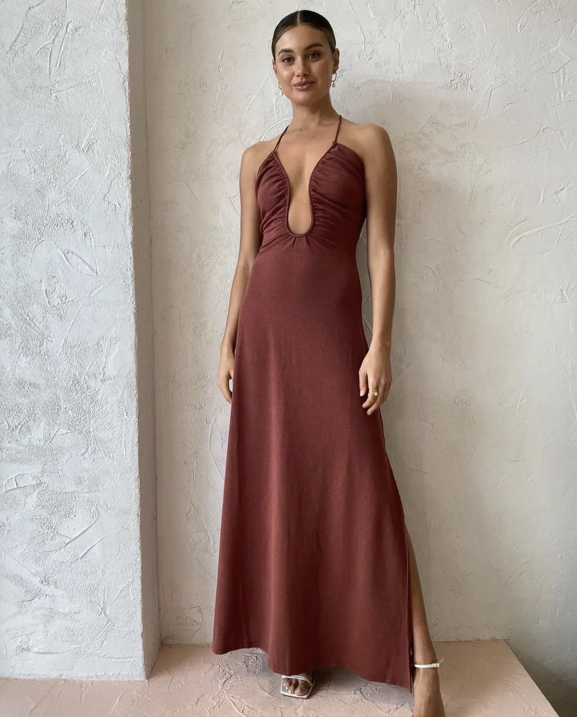 Sonya Moda Knitted Keyhole Dress in Spice Brown Size 6 | The Volte