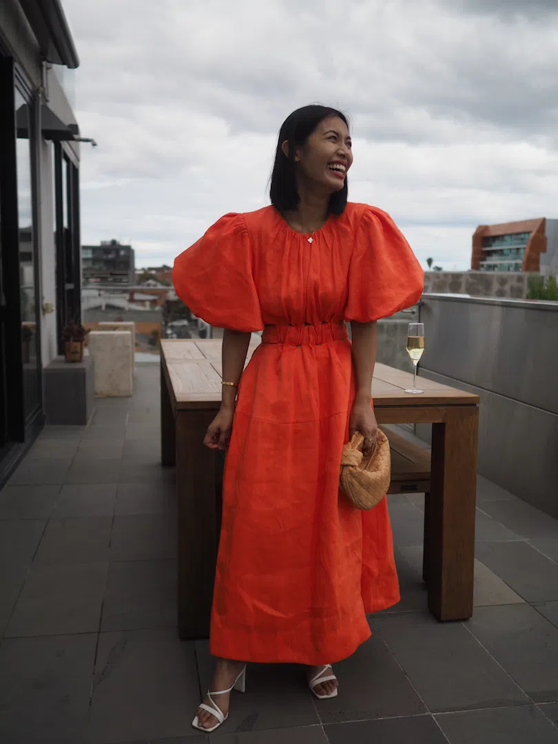 Aje Cosette Tie Back Midi Dress Orange Size 6 | The Volte